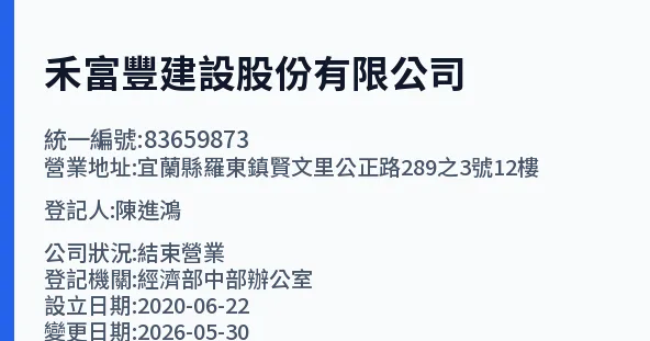 禾富豐建設股份有限公司的照片-統編 83659873(宜蘭縣) 公司登記資料與營業項目詳細圖表