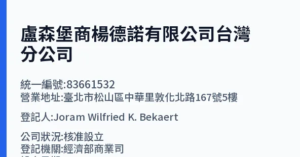 盧森堡商楊德諾有限公司台灣分公司的照片-統編 83661532(臺北市) 公司登記資料與營業項目詳細圖表