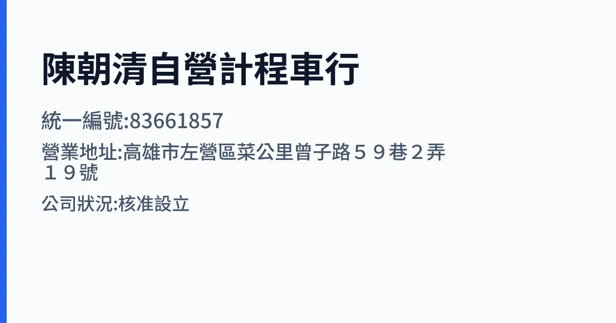 陳朝清自營計程車行 - 統編 83661857(高雄市) 公司登記資料與營業項目詳細圖表