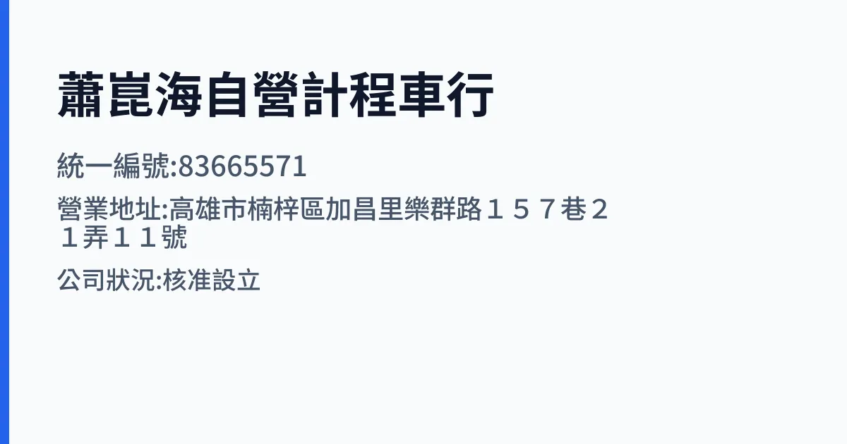蕭崑海自營計程車行 - 統編 83665571(高雄市) 公司登記資料與營業項目詳細圖表