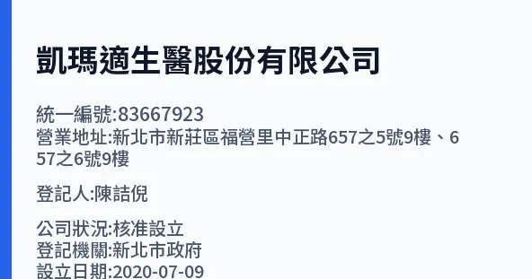 凱瑪適生醫股份有限公司的照片-統編 83667923(新北市) 公司登記資料與營業項目詳細圖表