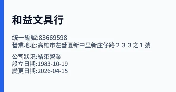 和益文具行的照片-統編 83669598(高雄市) 公司登記資料與營業項目詳細圖表