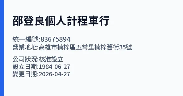 邵登良個人計程車行的照片-統編 83675894(高雄市) 公司登記資料與營業項目詳細圖表