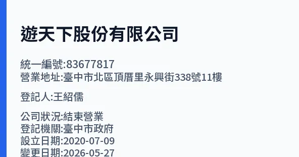 遊天下股份有限公司的照片-統編 83677817(臺中市) 公司登記資料與營業項目詳細圖表