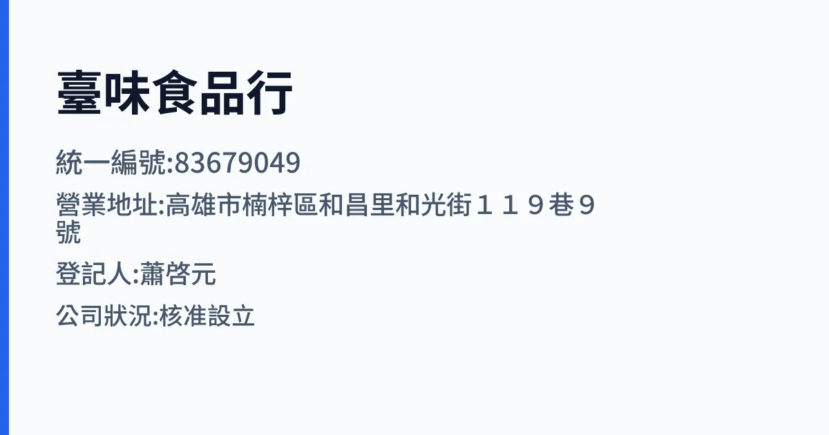 臺味食品行 - 統編 83679049(高雄市) 公司登記資料與營業項目詳細圖表