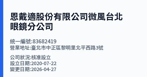 恩戴適股份有限公司微風台北眼鏡分公司的照片-統編 83682419(臺北市) 公司登記資料與營業項目詳細圖表