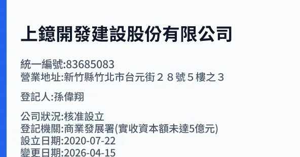 上鐿開發建設股份有限公司的照片-統編 83685083(新竹縣) 公司登記資料與營業項目詳細圖表
