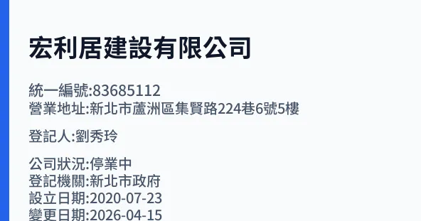 宏利居建設有限公司的照片-統編 83685112(新北市) 公司登記資料與營業項目詳細圖表