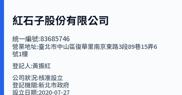 紅石子股份有限公司的照片-統編 83685746(臺北市) 公司登記資料與營業項目詳細圖表
