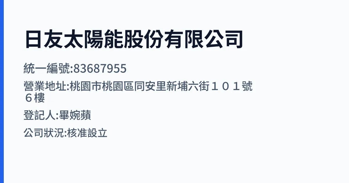日友太陽能股份有限公司 - 統編 83687955(新北市) 公司登記資料與營業項目詳細圖表