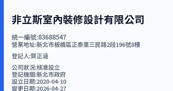 非立斯室內裝修設計有限公司的照片-統編 83688547(新北市) 公司登記資料與營業項目詳細圖表