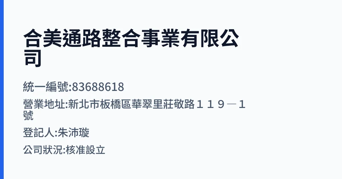 合美通路整合事業有限公司 - 統編 83688618(新北市) 公司登記資料與營業項目詳細圖表