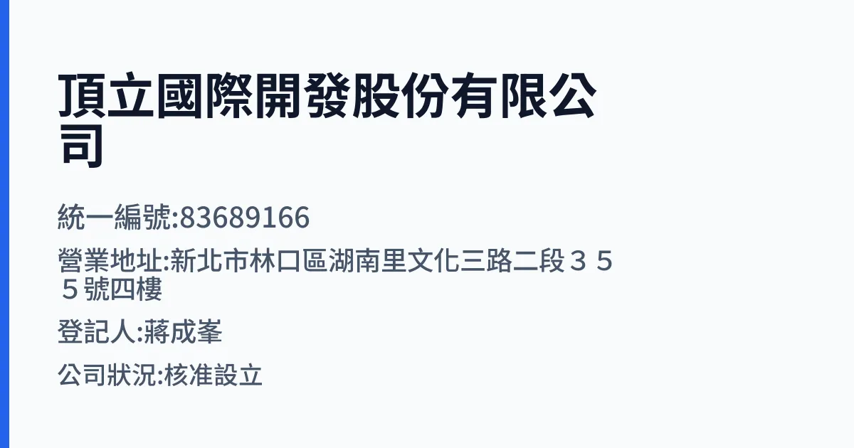 頂立國際開發股份有限公司 - 統編 83689166(新北市) 公司登記資料與營業項目詳細圖表