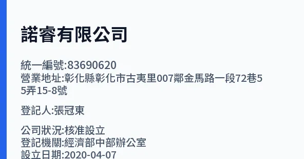 諾睿有限公司的照片-統編 83690620(彰化縣) 公司登記資料與營業項目詳細圖表