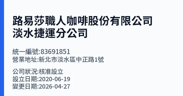 路易莎職人咖啡股份有限公司淡水捷運分公司的照片-統編 83691851(新北市) 公司登記資料與營業項目詳細圖表