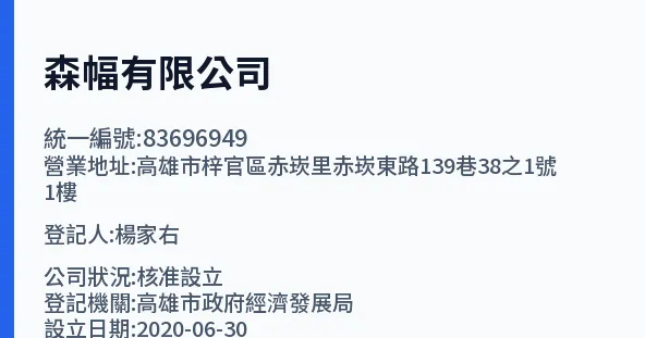 森幅有限公司的照片-統編 83696949(高雄市) 公司登記資料與營業項目詳細圖表