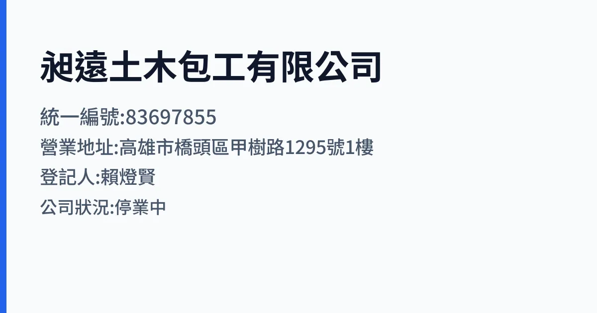 昶遠土木包工有限公司 - 統編 83697855(高雄市) 公司登記資料與營業項目詳細圖表