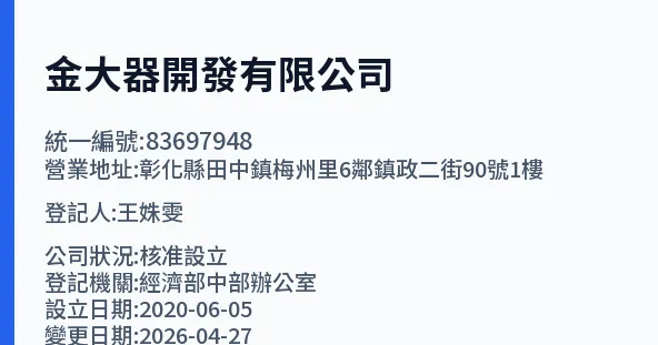 金大器開發有限公司的照片-統編 83697948(彰化縣) 公司登記資料與營業項目詳細圖表