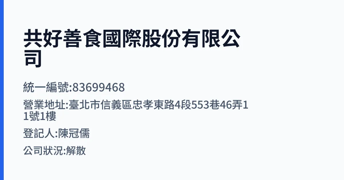 共好善食國際股份有限公司 - 統編 83699468(臺北市) 公司登記資料與營業項目詳細圖表