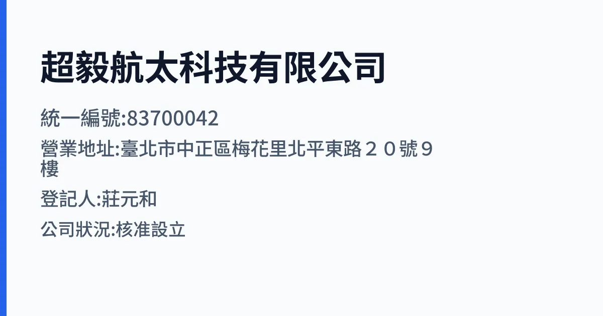 超毅航太科技有限公司 - 統編 83700042（臺北市） 公司登記資料與營業項目詳細圖表