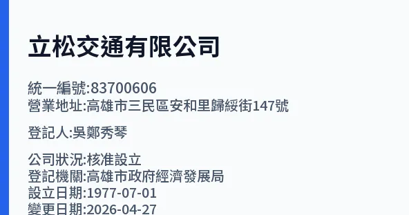 立松交通有限公司的照片-統編 83700606(高雄市) 公司登記資料與營業項目詳細圖表