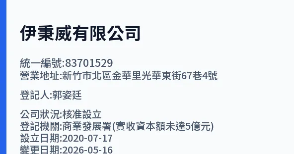 伊秉威有限公司的照片-統編 83701529(新竹市) 公司登記資料與營業項目詳細圖表