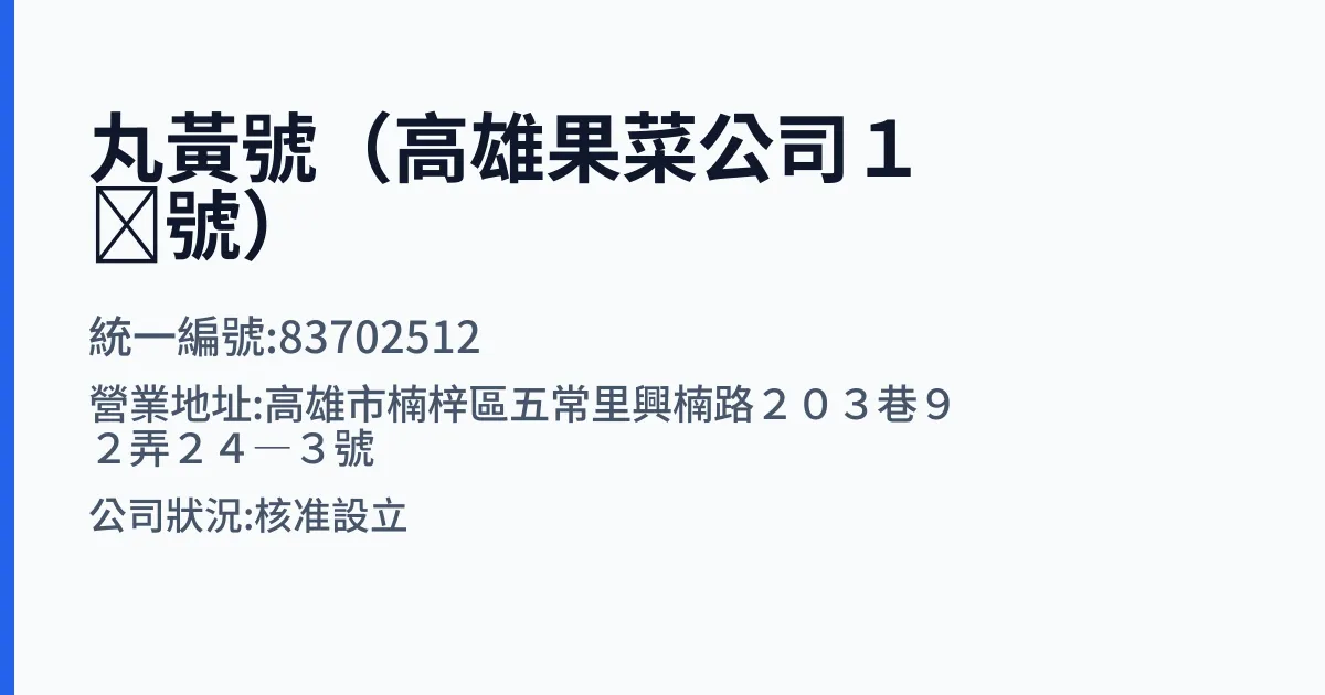 丸黃號（高雄果菜公司１號） - 統編 83702512（高雄市） 公司登記資料與營業項目詳細圖表