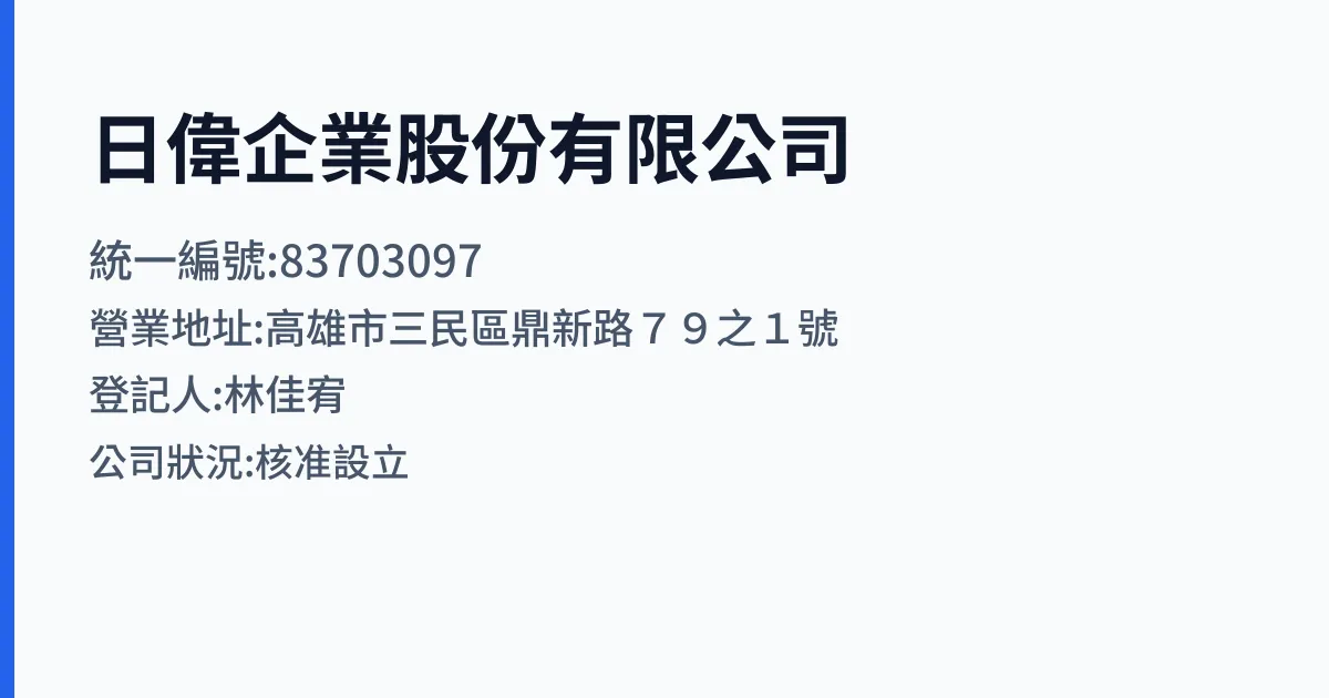 日偉企業股份有限公司 - 統編 83703097(高雄市) 公司登記資料與營業項目詳細圖表