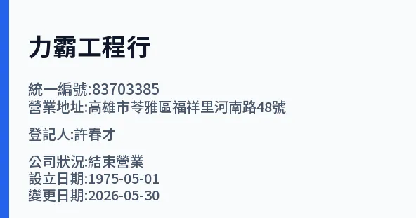 力霸工程行的照片-統編 83703385(高雄市) 公司登記資料與營業項目詳細圖表