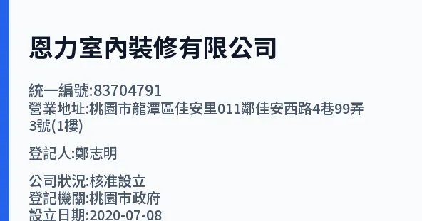 恩力室內裝修有限公司的照片-統編 83704791(桃園市) 公司登記資料與營業項目詳細圖表
