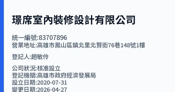 璟席室內裝修設計有限公司的照片-統編 83707896(高雄市) 公司登記資料與營業項目詳細圖表