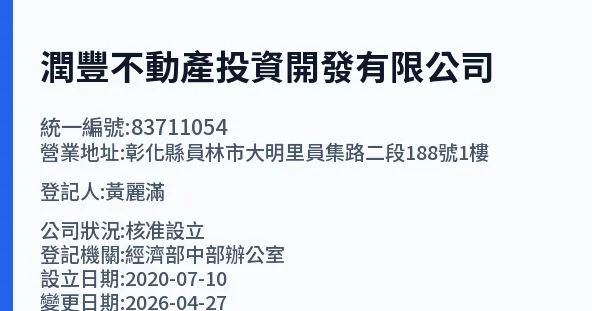 潤豐不動產投資開發有限公司的照片-統編 83711054(彰化縣) 公司登記資料與營業項目詳細圖表
