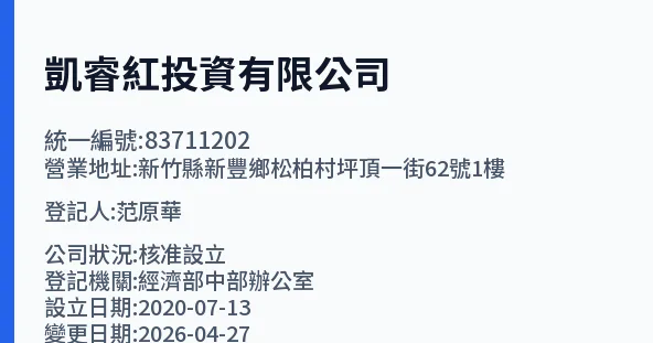 凱睿紅投資有限公司的照片-統編 83711202(新竹縣) 公司登記資料與營業項目詳細圖表