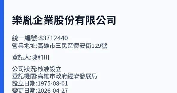 樂胤企業股份有限公司的照片-統編 83712440(高雄市) 公司登記資料與營業項目詳細圖表