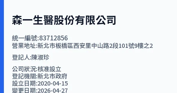 森一生醫股份有限公司的照片-統編 83712856(新北市) 公司登記資料與營業項目詳細圖表