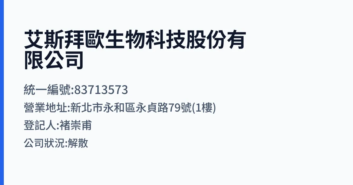 艾斯拜歐生物科技股份有限公司 - 統編 83713573(新北市) 公司登記資料與營業項目詳細圖表