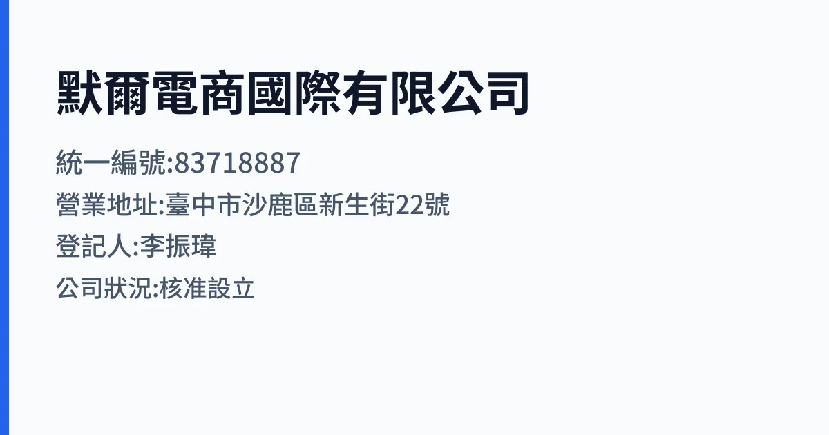 默爾電商國際有限公司 - 統編 83718887(臺中市) 公司登記資料與營業項目詳細圖表
