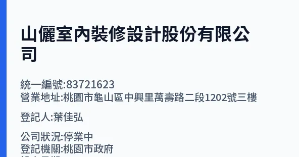 山儷室內裝修設計股份有限公司的照片-統編 83721623(桃園市) 公司登記資料與營業項目詳細圖表