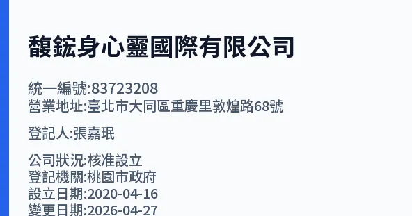 馥鋐身心靈國際有限公司的照片-統編 83723208(臺北市) 公司登記資料與營業項目詳細圖表