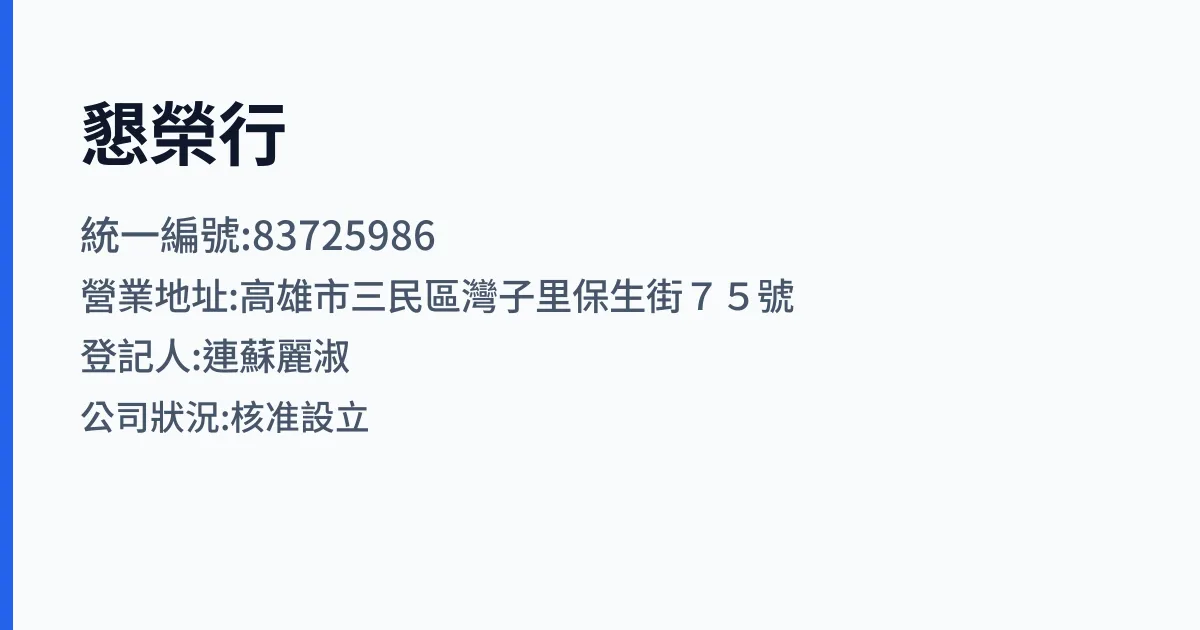 懇榮行 - 統編 83725986(高雄市) 公司登記資料與營業項目詳細圖表