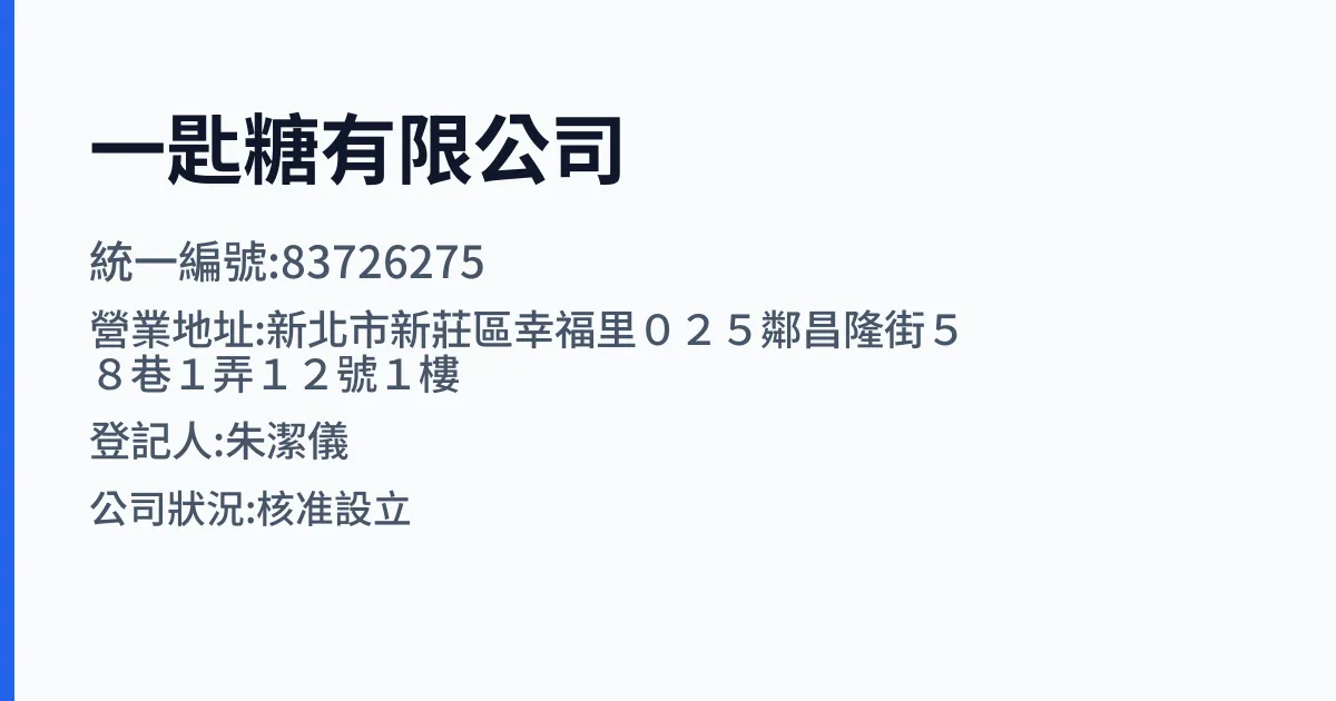 一匙糖有限公司 - 統編 83726275(新北市) 公司登記資料與營業項目詳細圖表