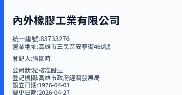 內外橡膠工業有限公司的照片-統編 83733276(高雄市) 公司登記資料與營業項目詳細圖表