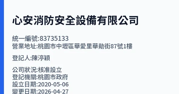 心安消防安全設備有限公司的照片-統編 83735133(桃園市) 公司登記資料與營業項目詳細圖表