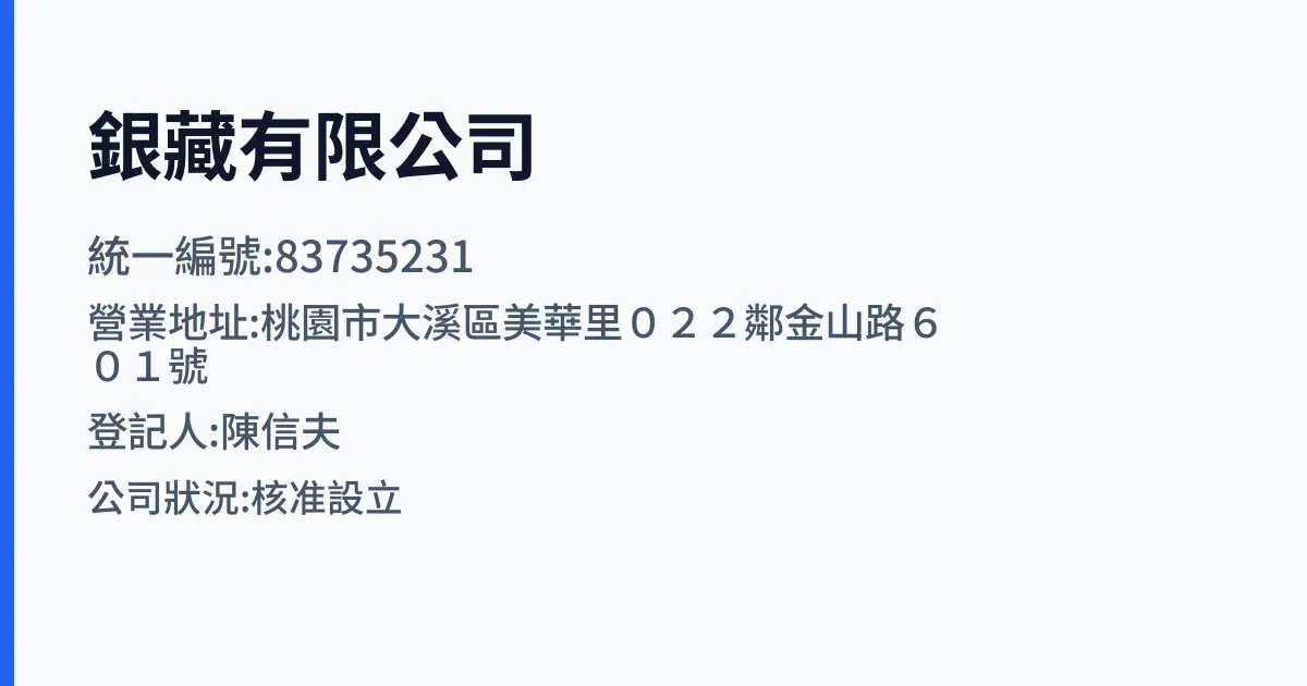 銀藏有限公司 - 統編 83735231（桃園市） 公司登記資料與營業項目詳細圖表