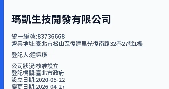 瑪凱生技開發有限公司的照片-統編 83736668(臺北市) 公司登記資料與營業項目詳細圖表
