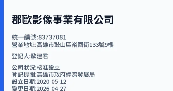 郡歐影像事業有限公司的照片-統編 83737081(高雄市) 公司登記資料與營業項目詳細圖表