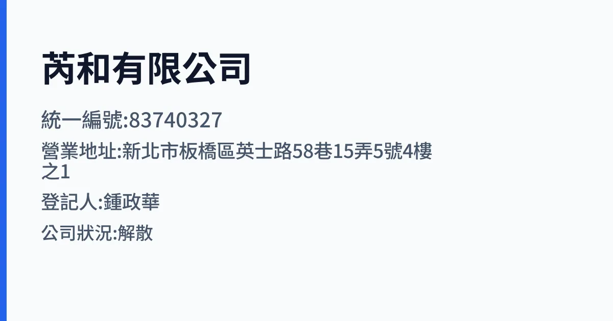 芮和有限公司 - 統編 83740327(新北市) 公司登記資料與營業項目詳細圖表