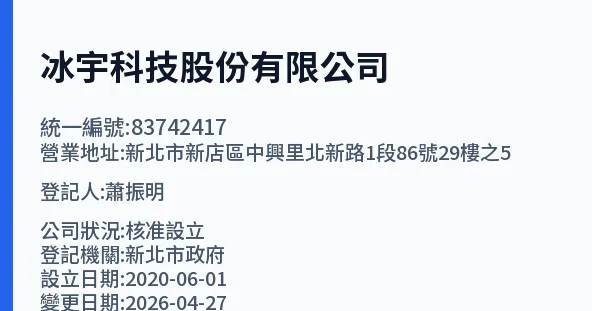 冰宇科技股份有限公司的照片-統編 83742417(新北市) 公司登記資料與營業項目詳細圖表