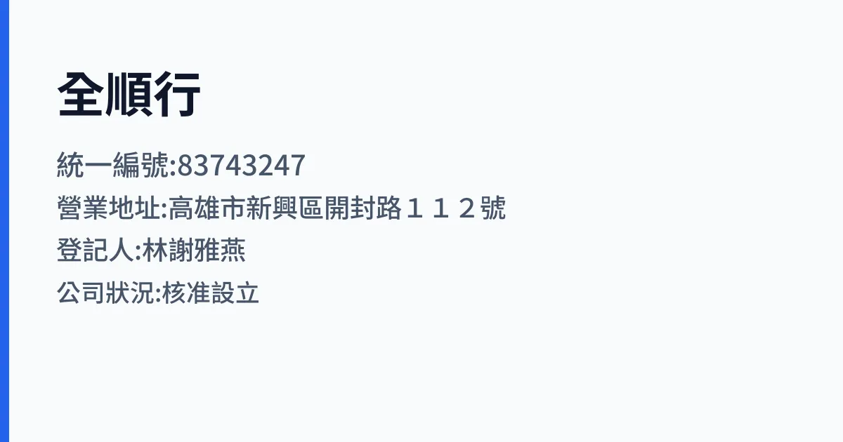 全順行 - 統編 83743247(高雄市) 公司登記資料與營業項目詳細圖表