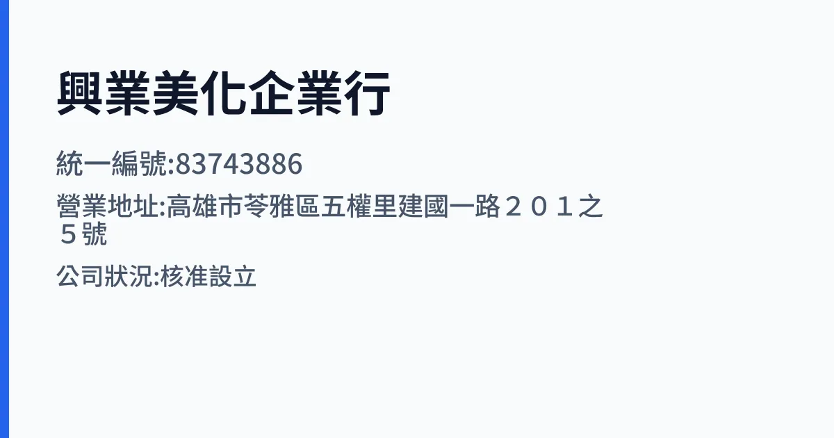 興業美化企業行 - 統編 83743886(高雄市) 公司登記資料與營業項目詳細圖表